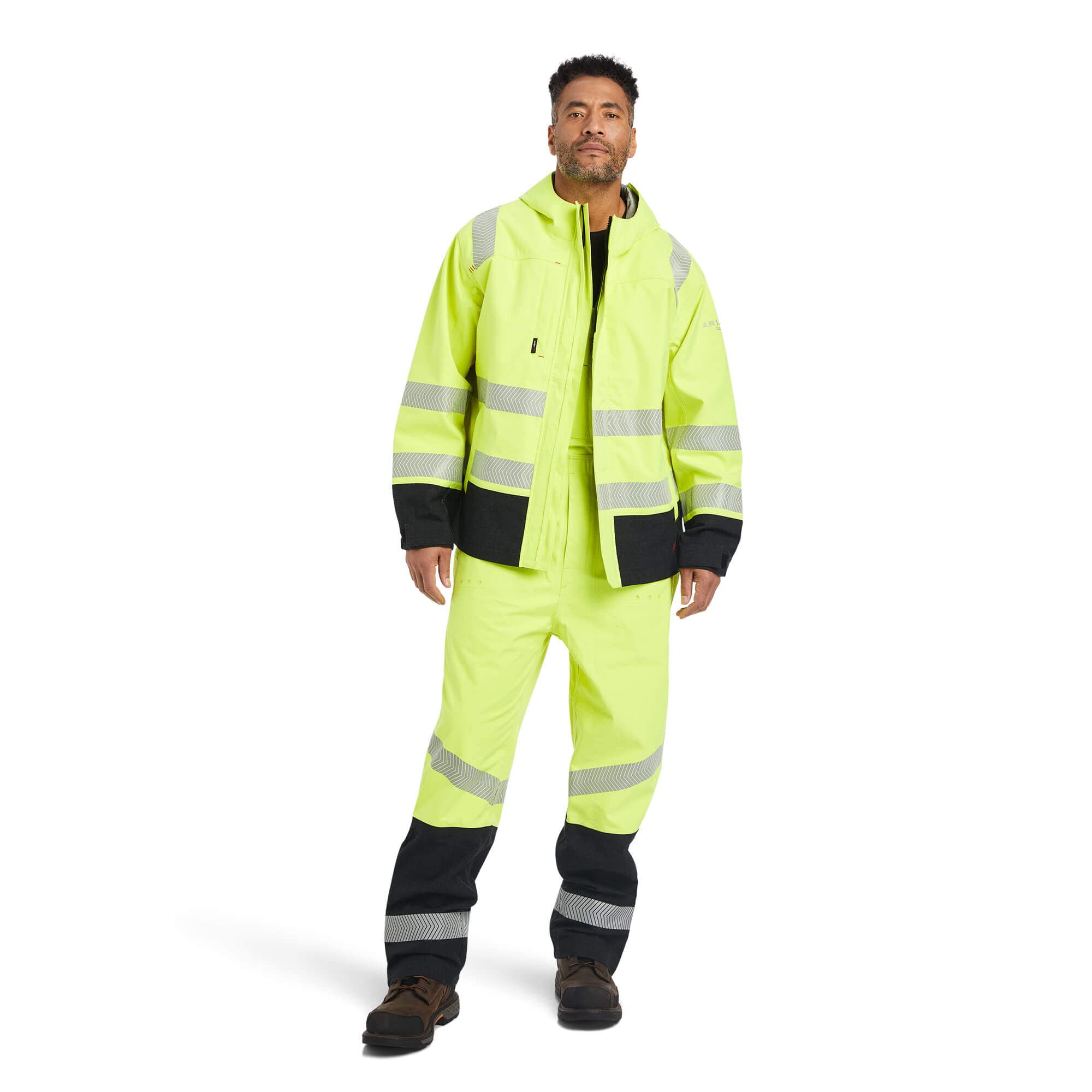 ARIAT Men's FR Hi-Vis Hooded Waterproof Jacket, Hi-Vis Yellow, Size ...