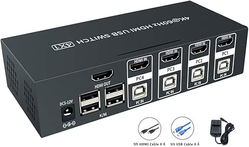 Amazon.com: HDMI KVM Switch 4 Port Box,UHD 4K@60Hz & 3D & 1080P ...