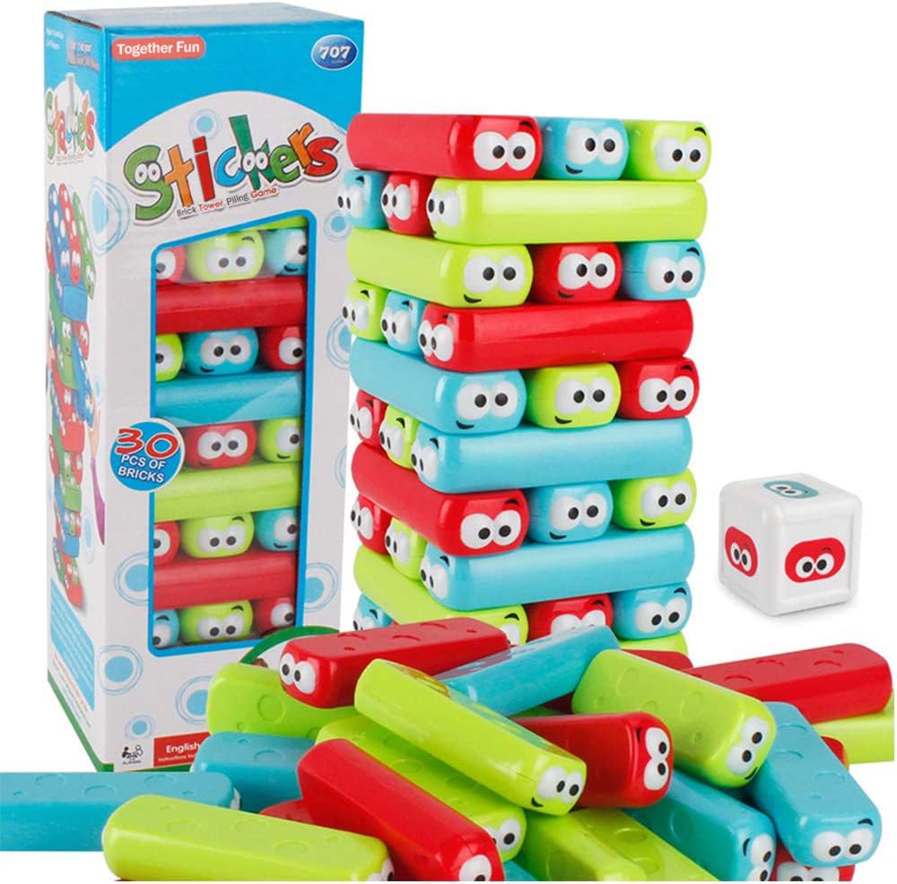 wonuu Timber Tower Block Stacking Game Colored Cartoon Plastic Building ...