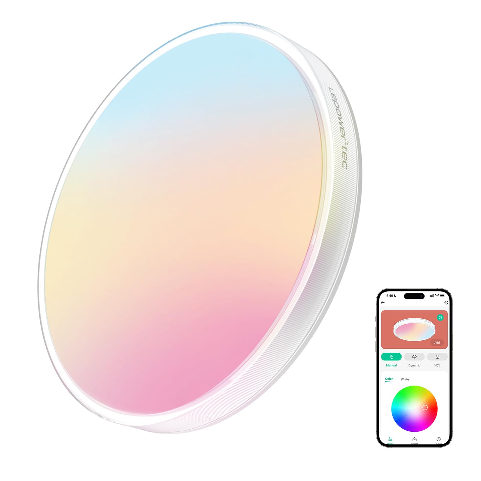 LEPOWER-TEC Smart Ceiling Light, RGBWW Flush Mount Ceiling Light, 3200 LM Dimmable LED lights ...