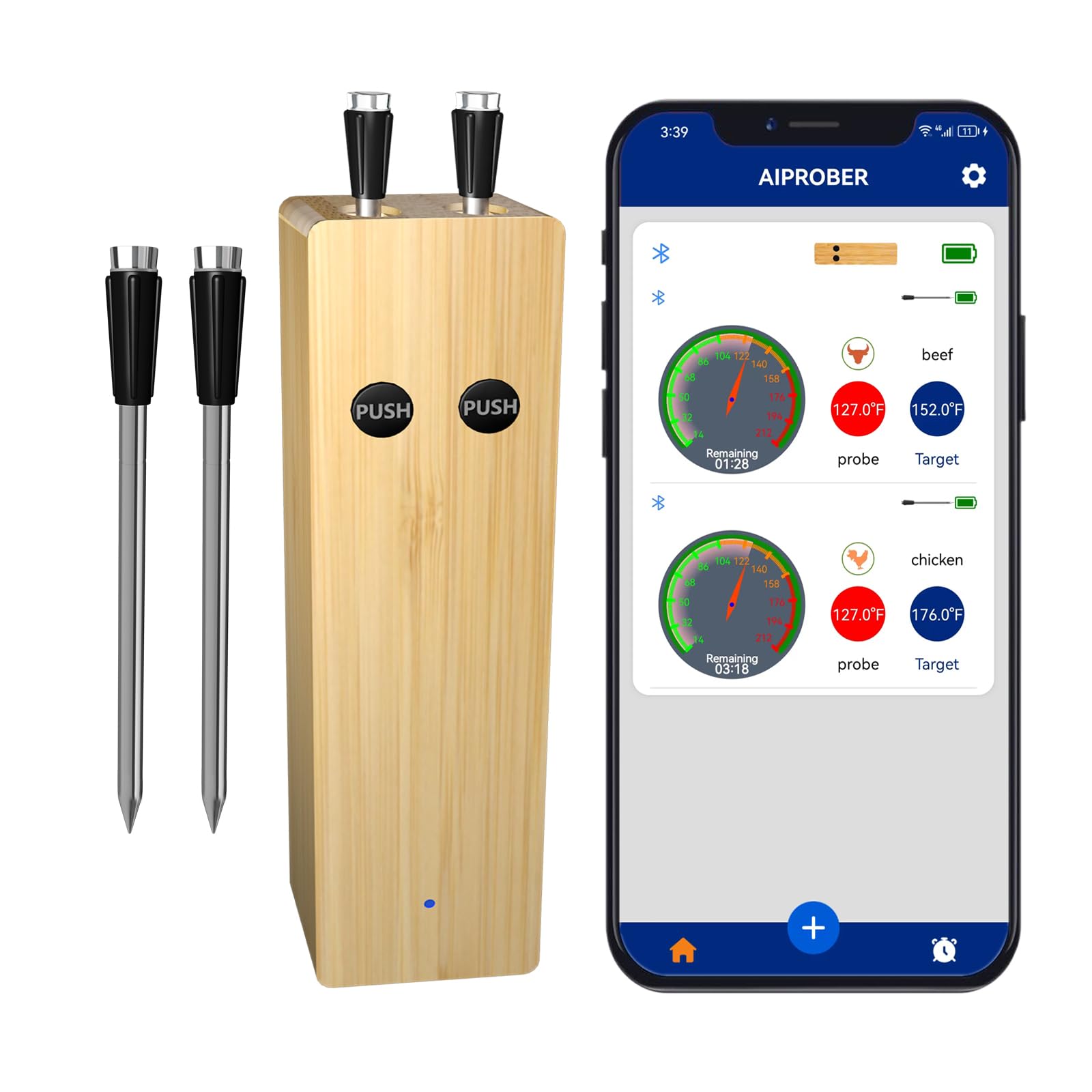 Ruideecook-US New 500FT Smart Wireless Meat Thermometer APP Control ...
