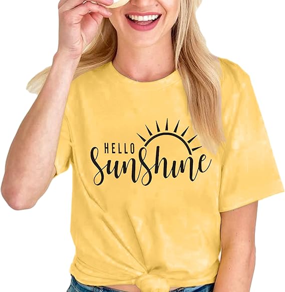 Hello Sunshine T Shirt Women Letters Print Shirt Cute Graphic Shirts ...