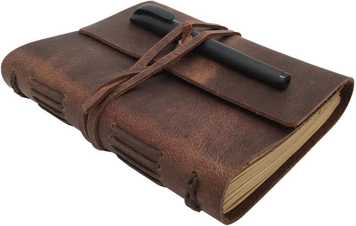 Leather Journal Lined Notebook, Handmade Genuine Leather Bound Daily A5 ...