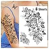 Cerlaza 8 Sheets Flower Temporary Tattoos for Women, Fake Tattoo Waterproof Semi Permanent Half ...