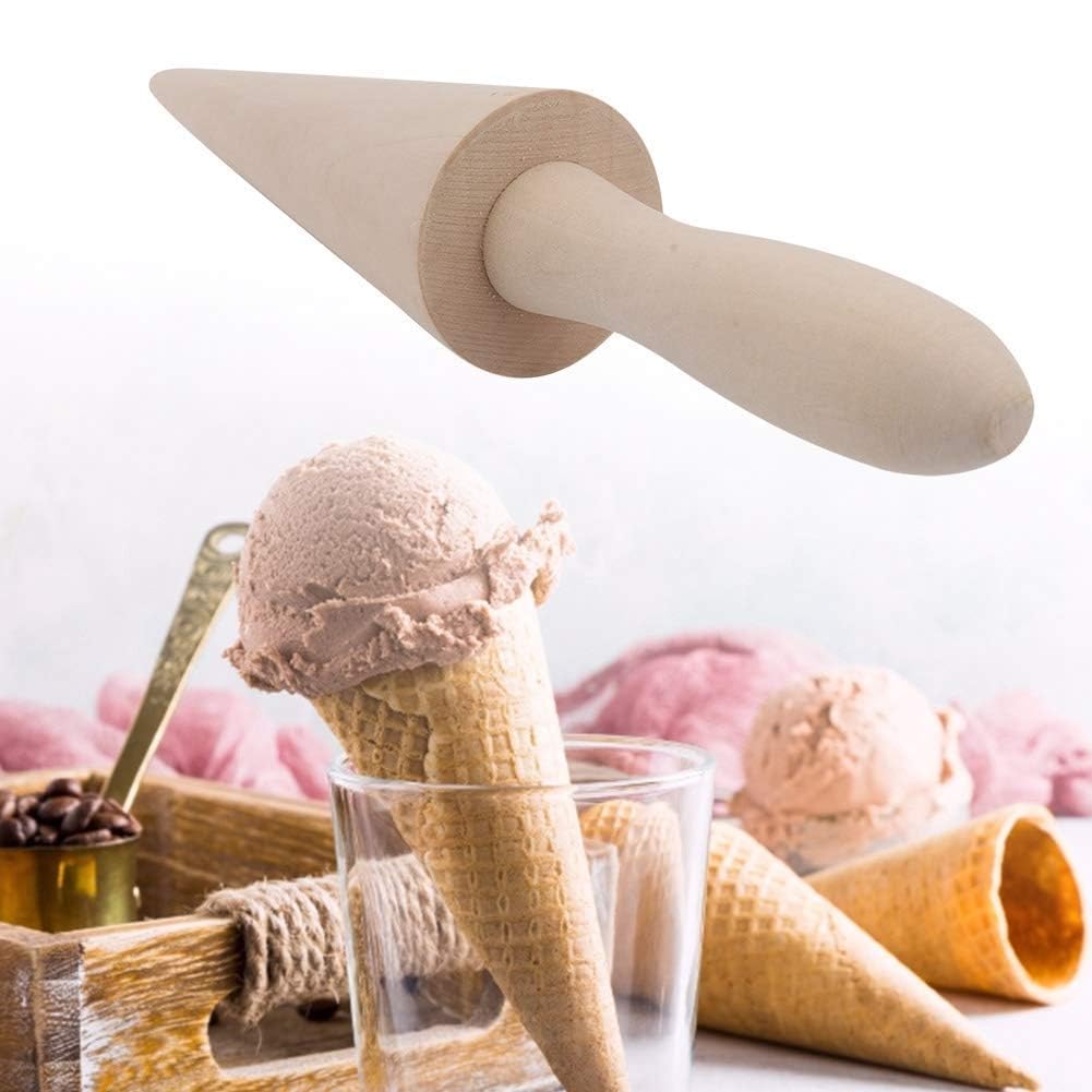 Ice Cream Cone Mold, 9.1in Wooden Waffle Cone Roller Pizzelle Roller ...