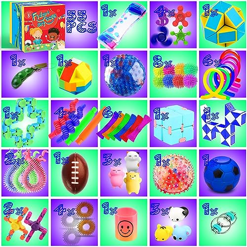 PP PHIMOTA Sensory Toys Set 55 Pack, Stress Relief Fidget Hand Toys for Adults and Kids, Sensory ...