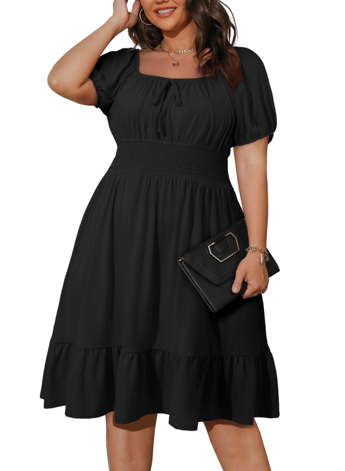 Eytino Women Plus Size Summer Dress Short Sleeve Sweetheart Neck Casual ...