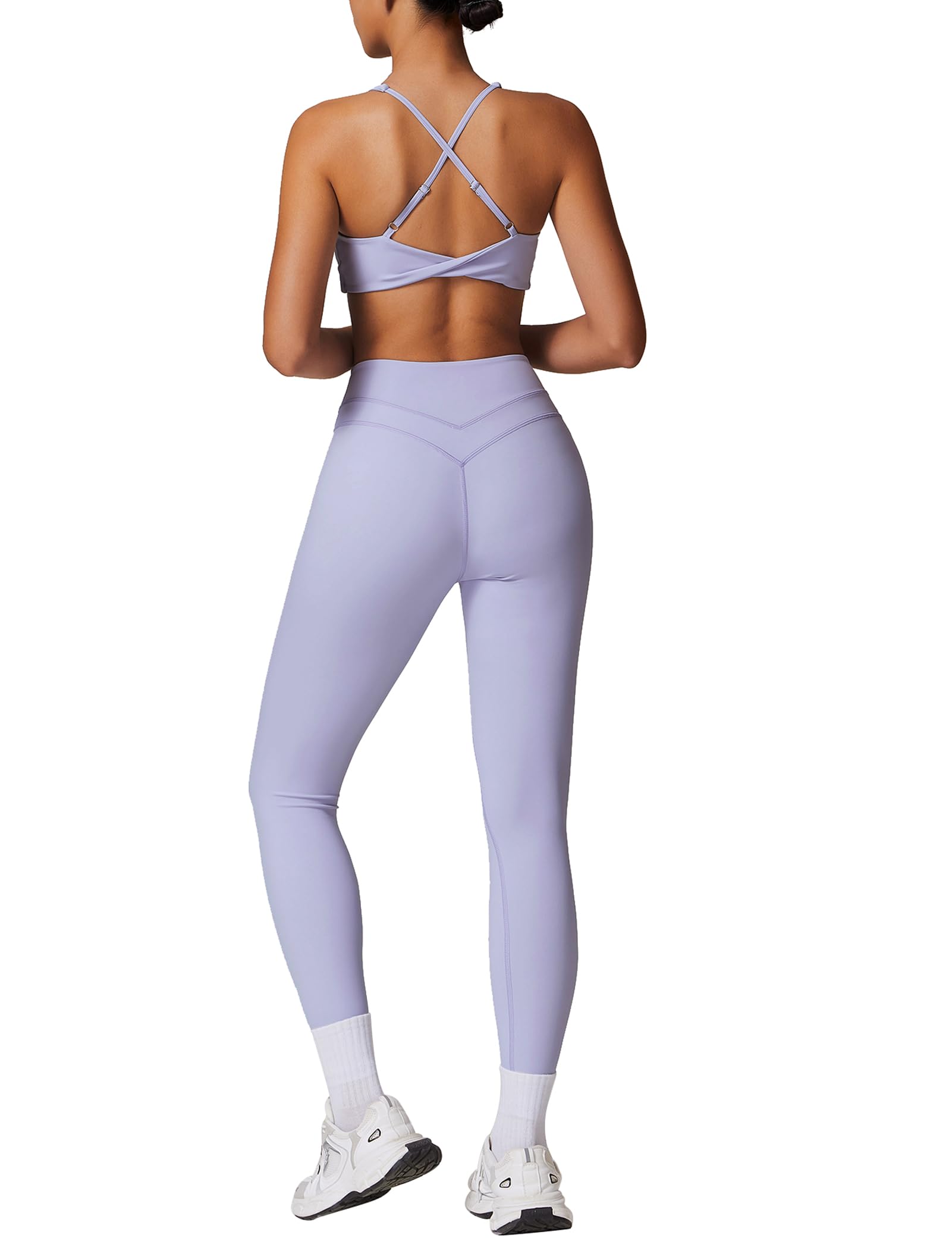 QBGJTD Two Piece Womens Workout Sets for Women U Neck Cross Back Sports Bras Matching Tummy ...