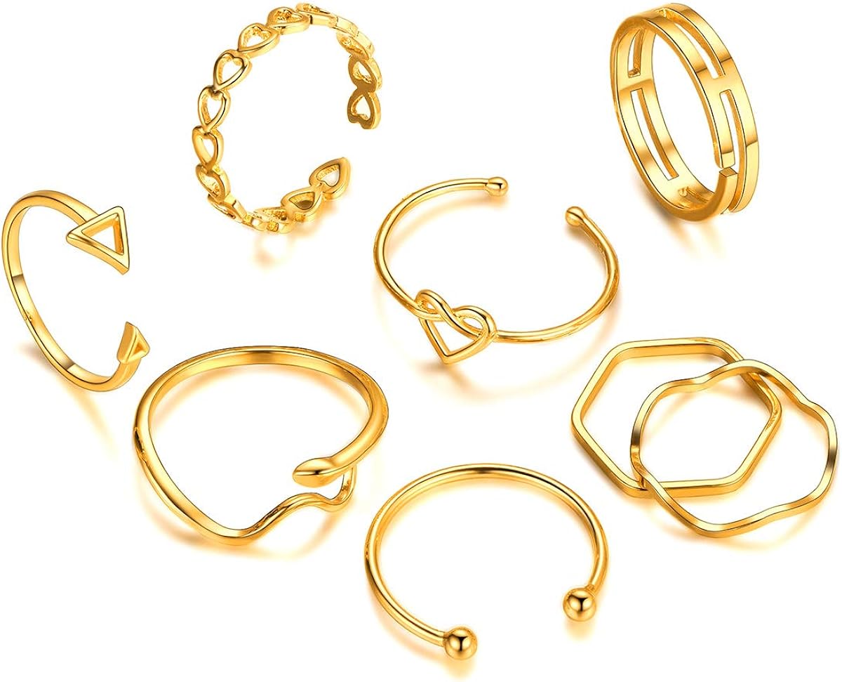 FOCALOOK 6-9PCS Stackable Rings Set for Women Teens 18K Gold Plated ...