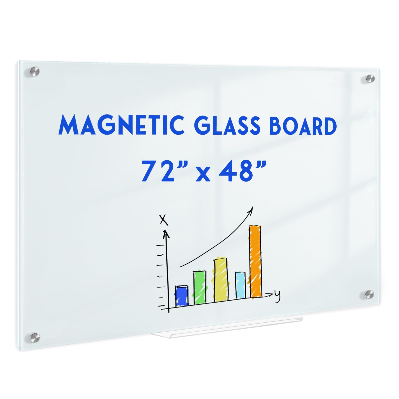 Magnetic Glass Whiteboard, 6' x 4' Glass Dry Erase Board for Wall, 72 ...