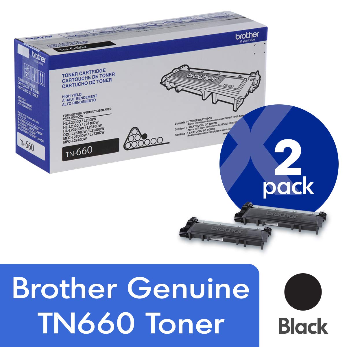 Brother TN660 (TN-660) High Yield Black Toner Cartridge, 2-Pack: Amazon ...