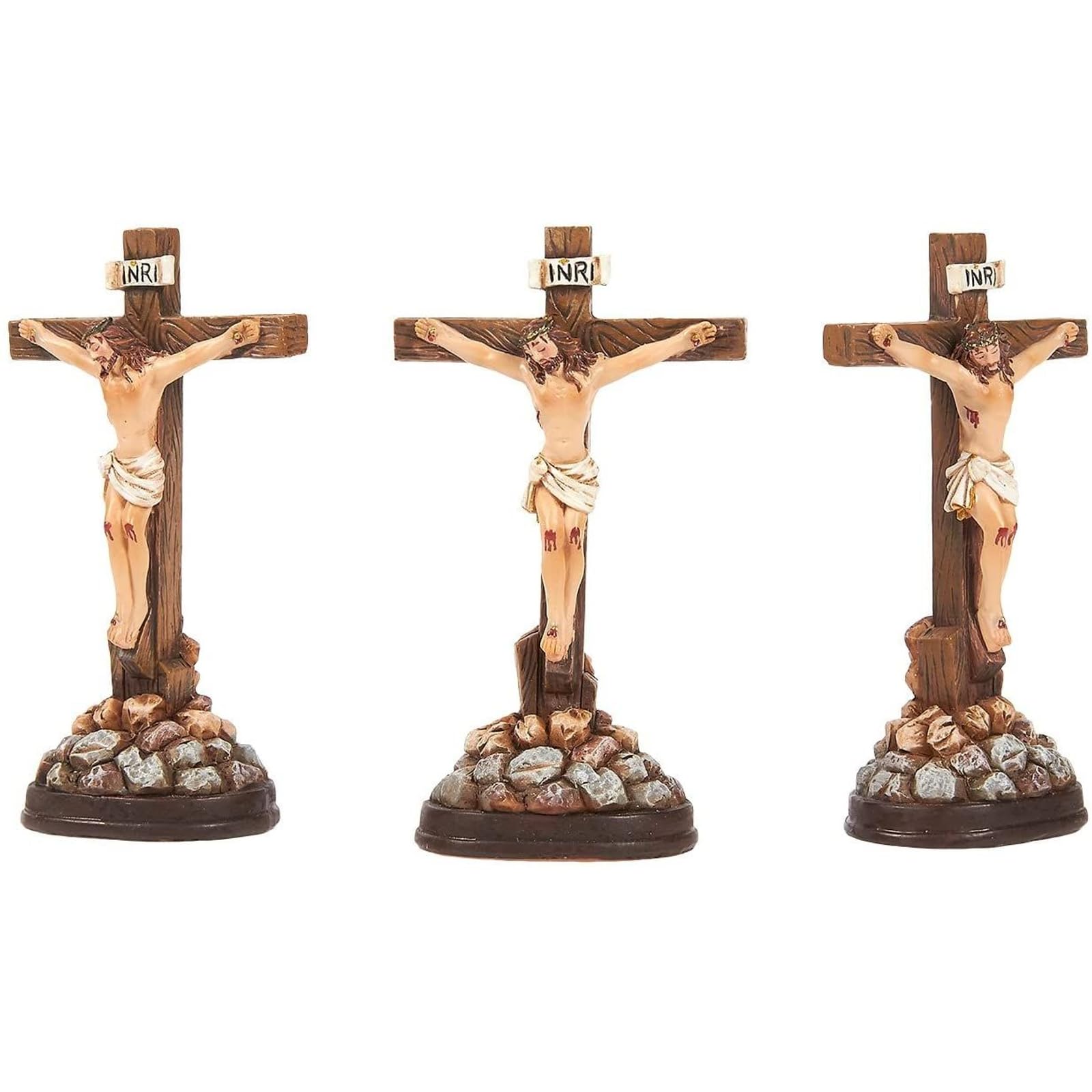 Juvale 3-Pack Standing Crucifix Cross Statues, Little Jesus Figures ...