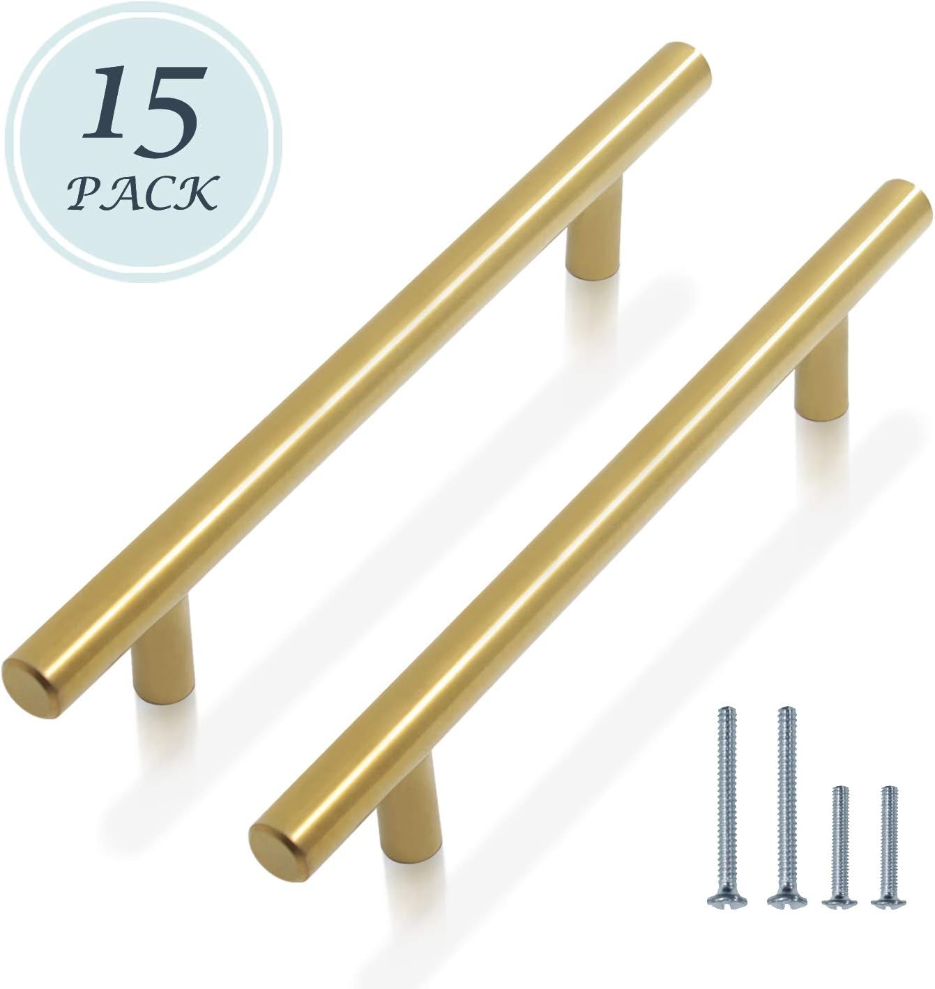 15 Pack 128mm Kitchen Cabinet Handles Golden Cupboard Door Pulls ...