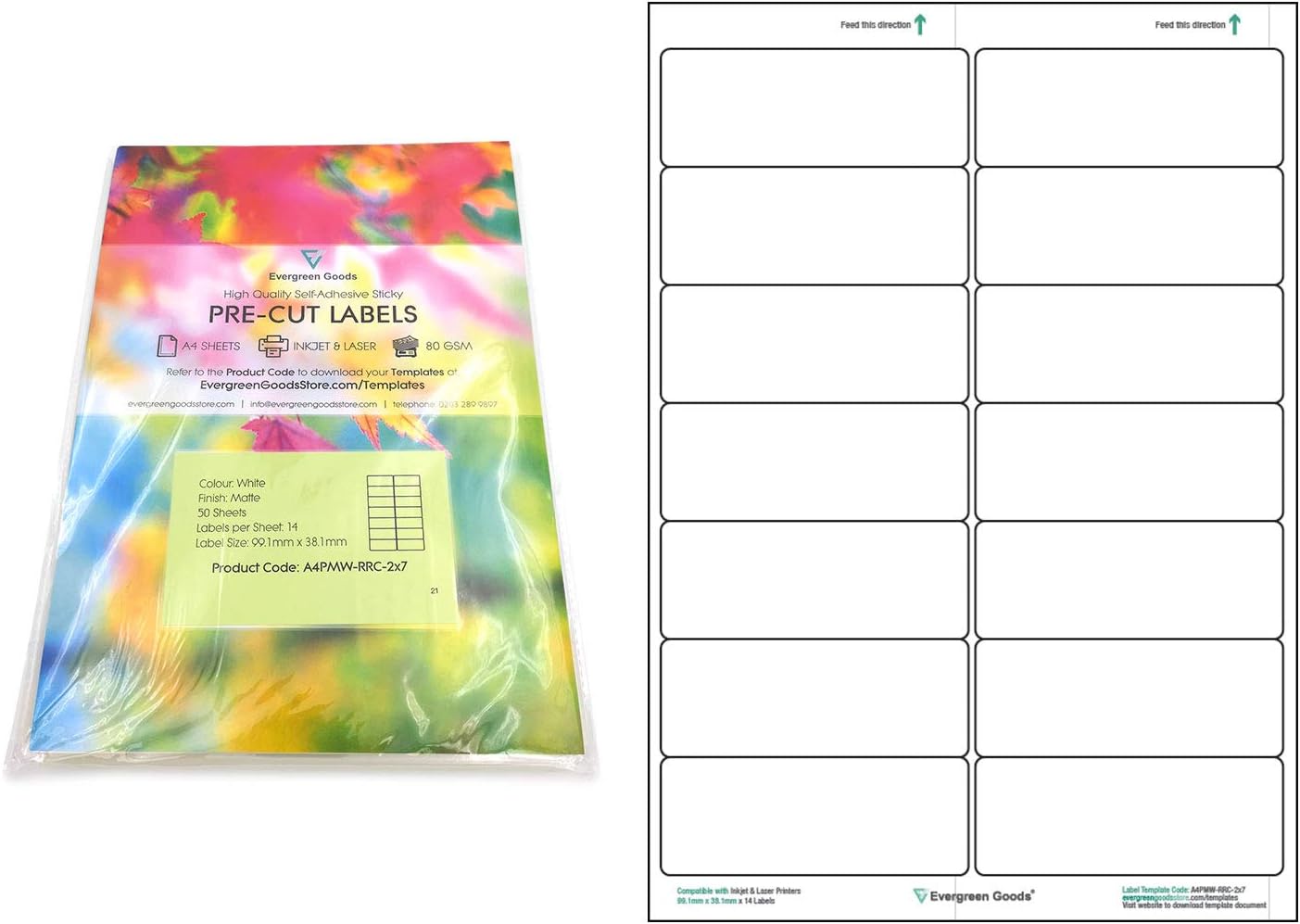 Evergreen Goods 100 Sheets A4 Precut Multi Labels (2x7, 14 per Sheet ...