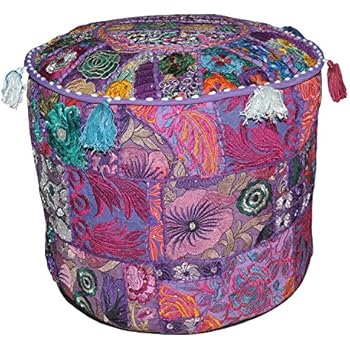 Amazon.com: Sophia Art Indian Pouf Stool Vintage Patchwork Embellished ...
