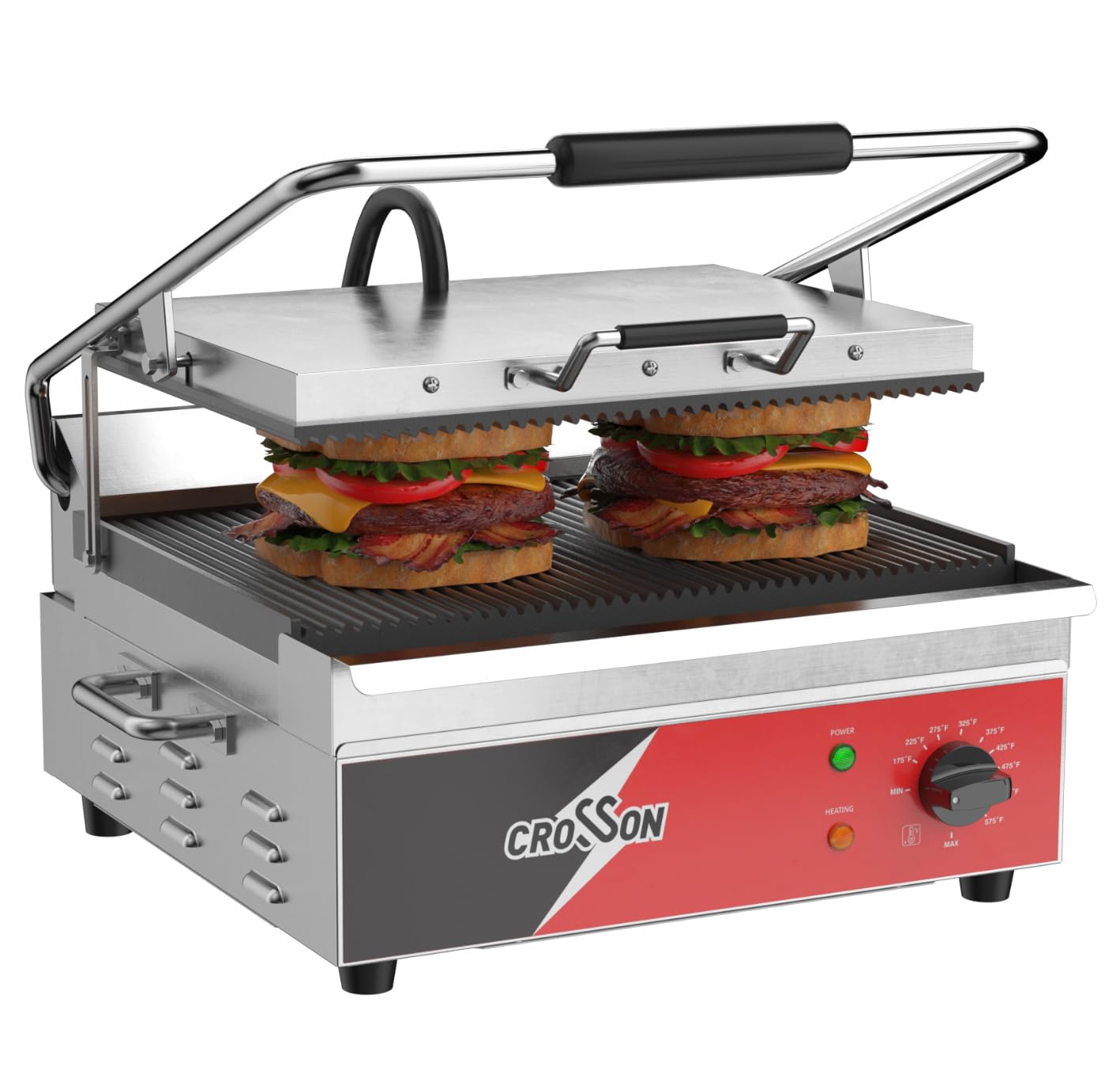 CROSSON 15"×11" Ribbed ETL Listed Commercial Electric Panini Grill ...
