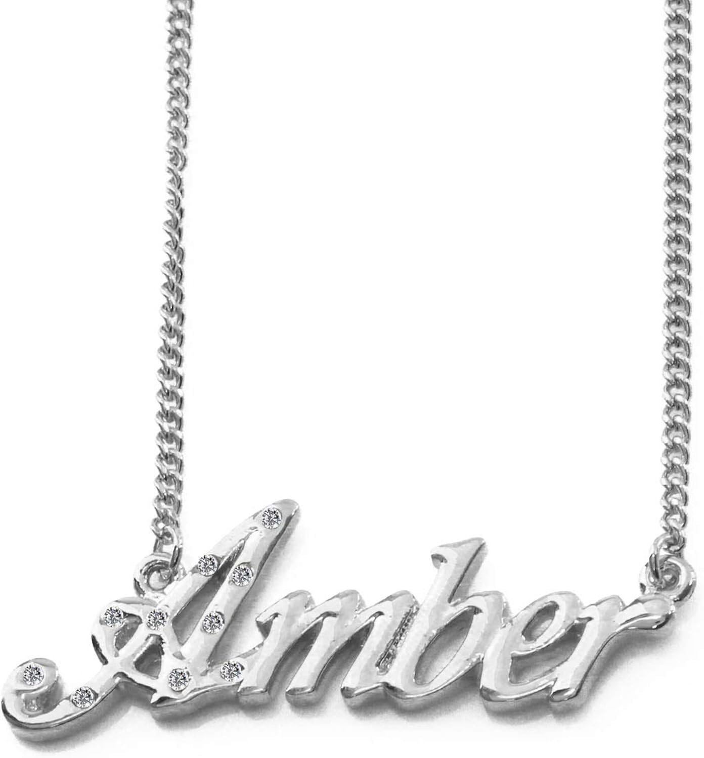 Amazon.com: Amber Name Necklace 18K White Gold Plated Personalized ...