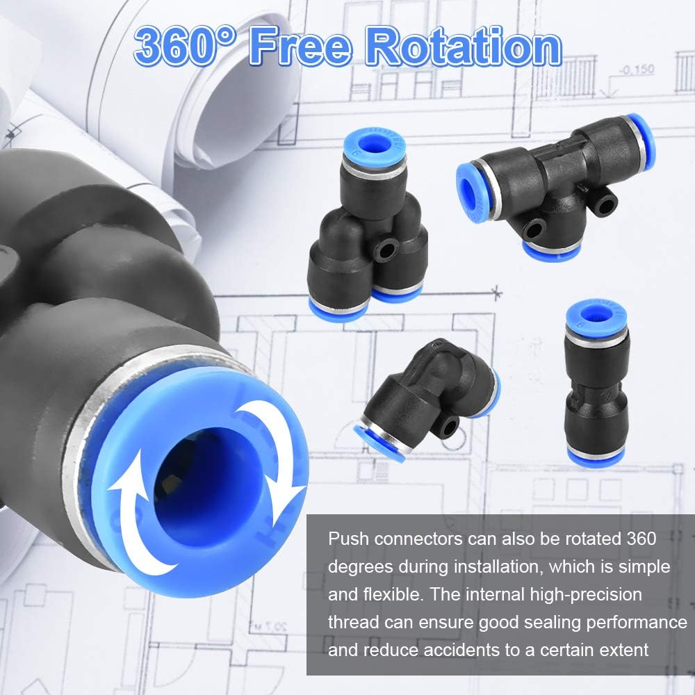 KLYNGTSK 40 PCS 6mm Air Fittings Air Hose Pneumatic Plastic Push ...