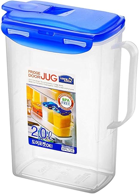 Lock & Lock Rectangular Fridge Door Jug - Clear/Blue, 2 L: Amazon.co.uk ...