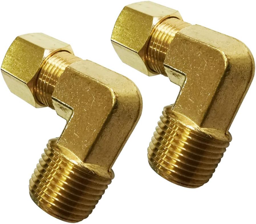 Vis Brass Compression Tube Fitting 90 Degree Male Elbow 5, 1/4 Tube OD x 1/2 NPT Male ...