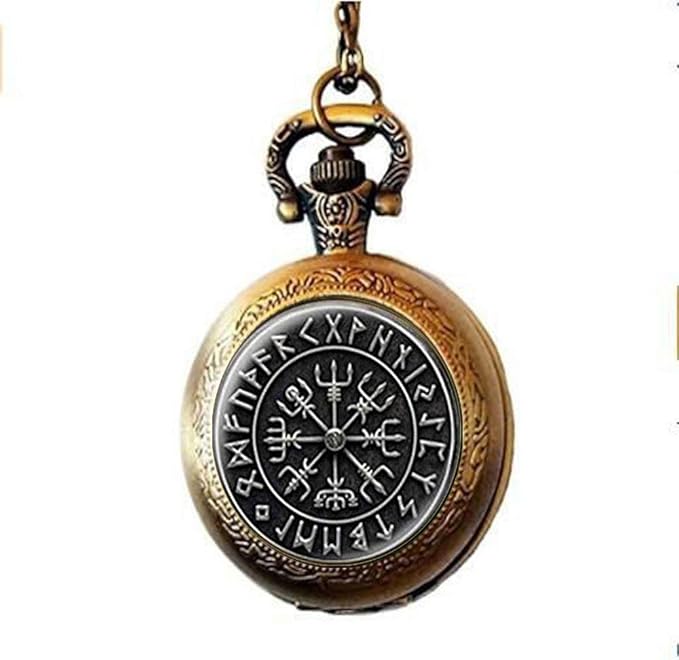 Viking Kreuz in Rune Kreis Taschenuhr Schmuck, Glas Cabochon Halskette ...