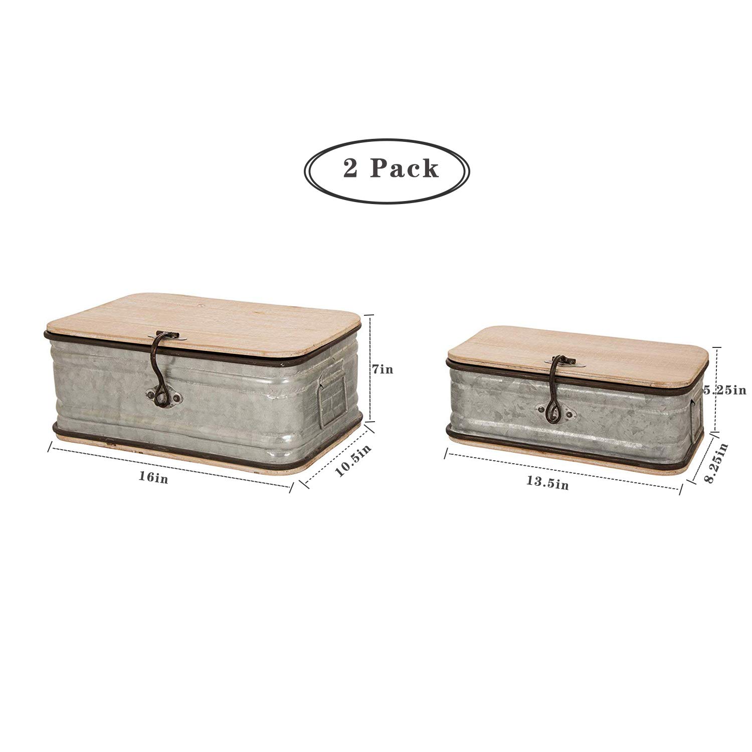 Mua Glitzhome Decorative Galvanized Metal Boxes with Wood Lids, Set of ...