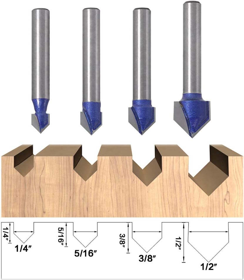Industrial Grade 1/4 Inch Shank 90 Degree V Groove Router Bit Set Cnc ...