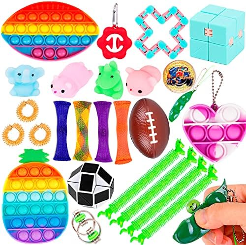 28 Pack Fidget Pop Toys, Sensory Anxiety Stress Relief Autistic Adhd Big Stuff, Push Poop It ...