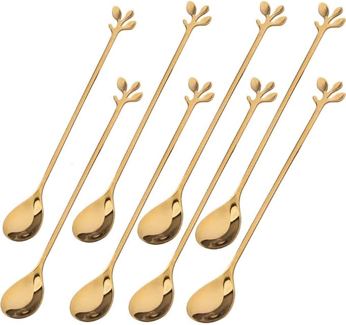 Qiuerte Juego de cucharas de café de hoja de acero inoxidable con mango ...