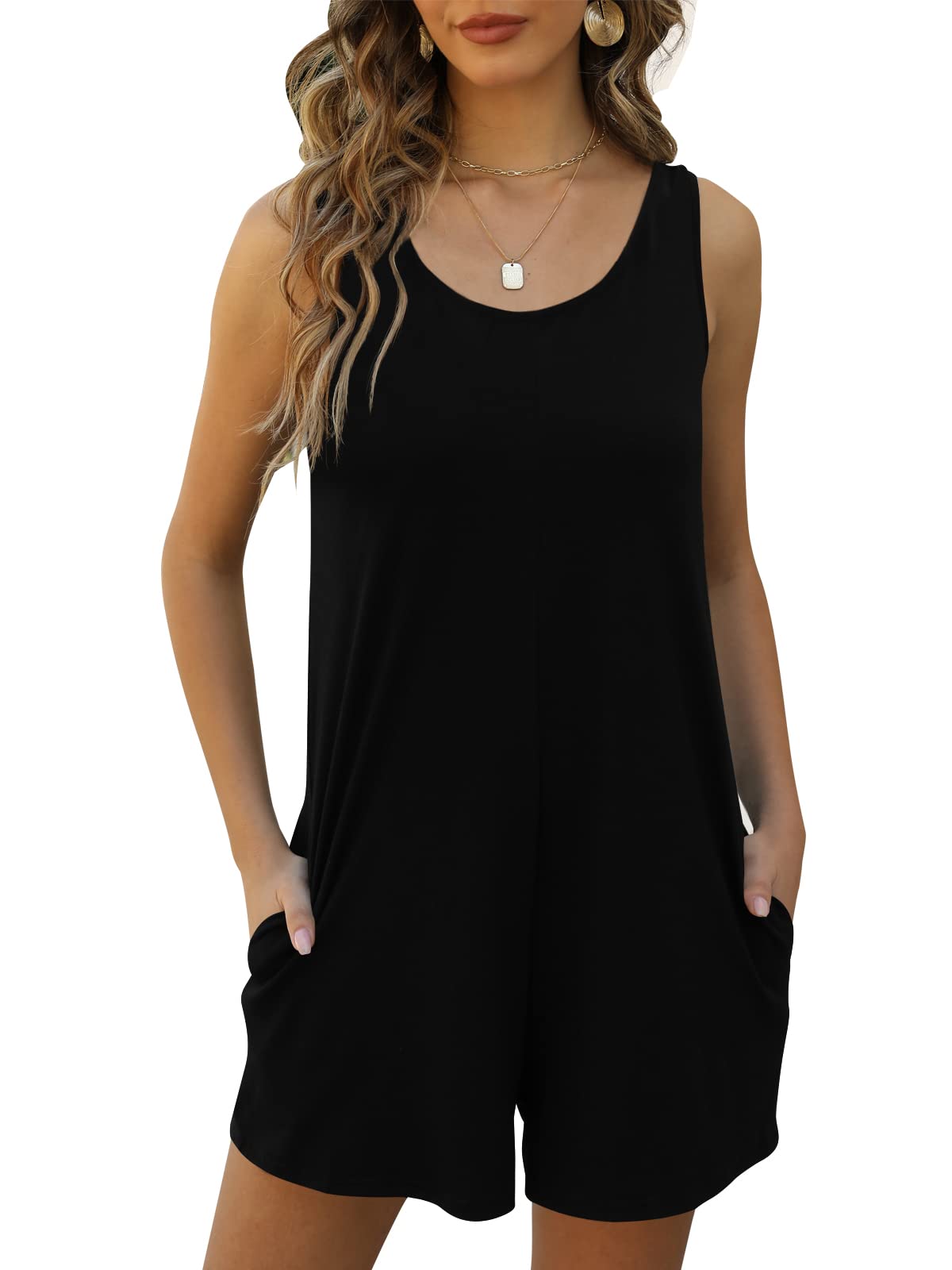 Nfsion Womens Summer Casual Loose Tank Romper Sleeveless Crewneck ...