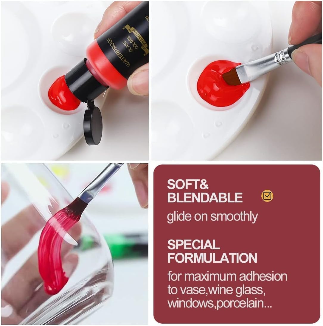 Mua Colorful Stain Glass Paint Set with 6 Brushes, 1 Palette & 1 Sponge ...