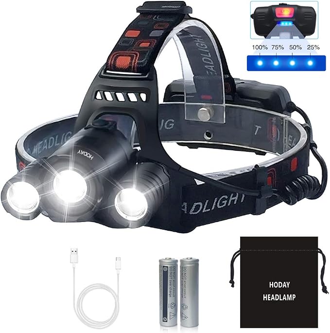 Linterna Frontal LED Recargable de Trabajo, 6000 Lúmenes, Función de ...