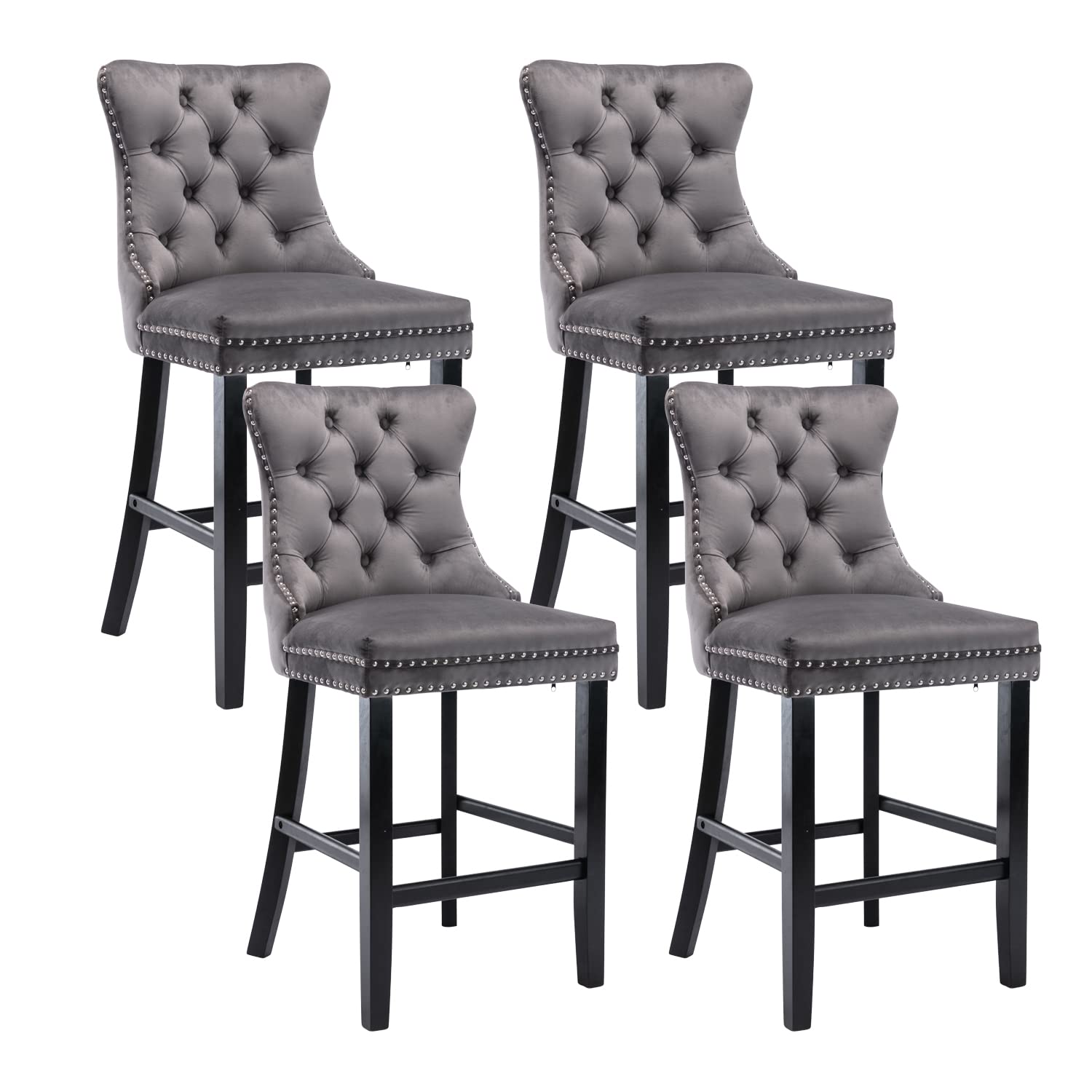 Virabit Velvet Bar Stools Set of 4, 27" Counter Height Bar Stools with ...