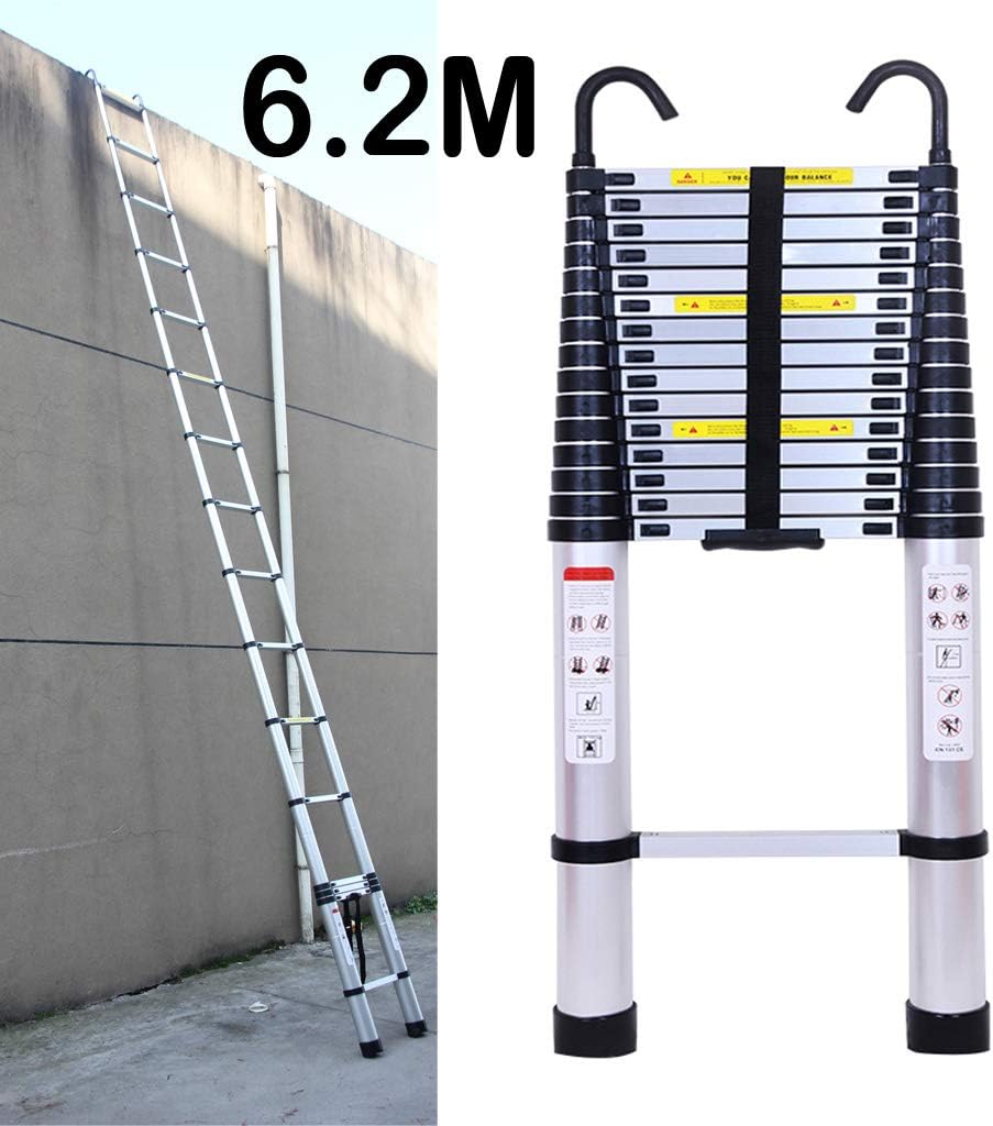 6.2M Telescopic Ladder Come wiht Roof Hook Kit Aluminium Portable Multi ...
