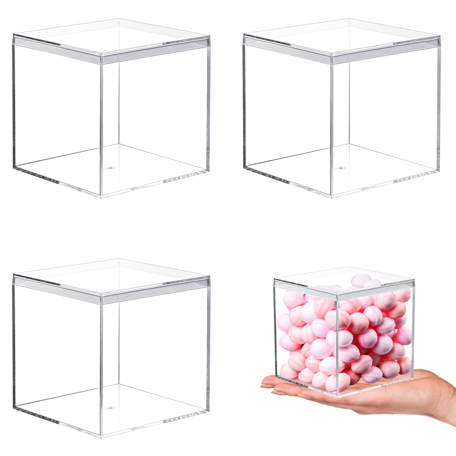 Kamehame Acrylic Boxes for Display 3 Pack Clear Plastic Square Cube, 3 ...