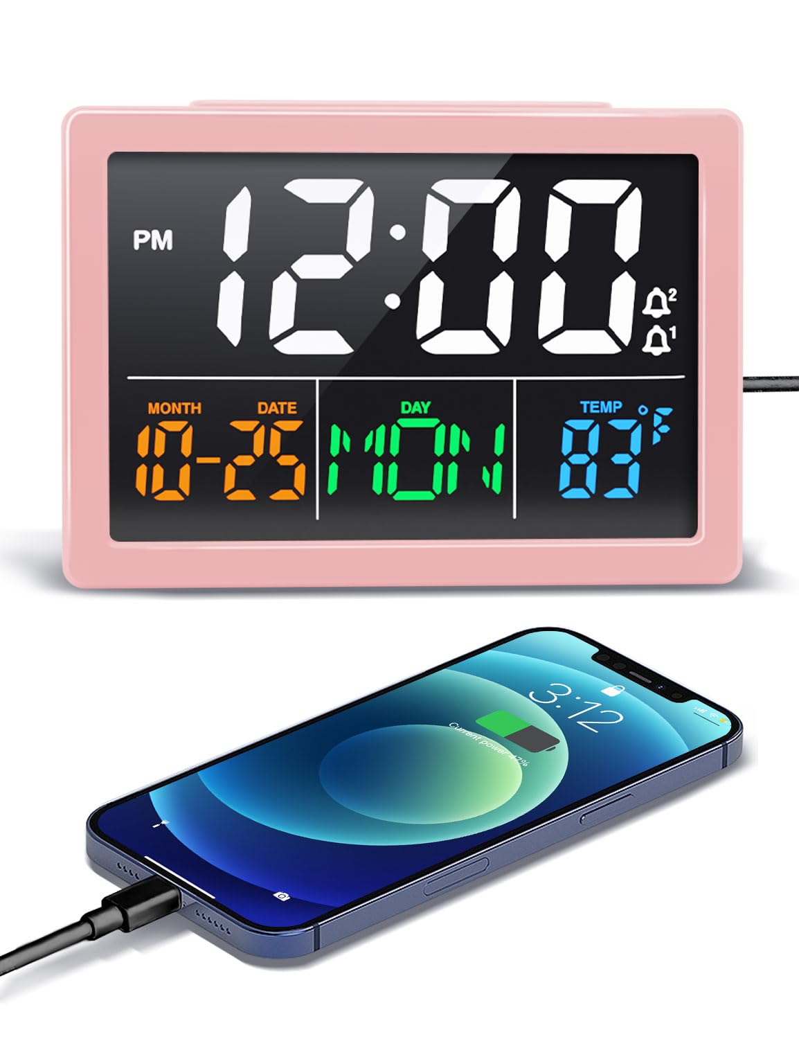 Digital Alarm Clock, with 5.5" Large LED Time Display, Adjustable Alarm ...