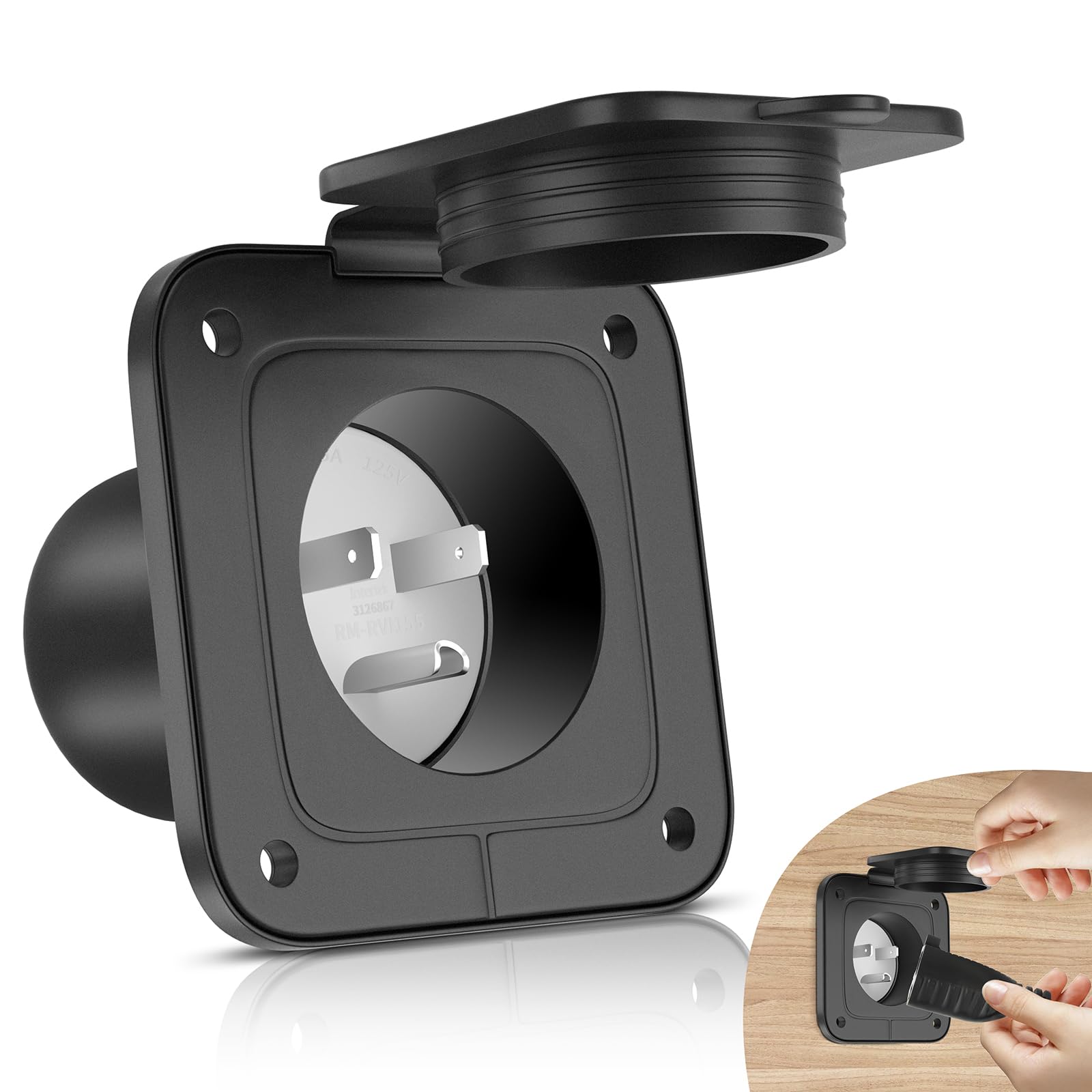 Flanged Inlet Male Power Receptacle NEMA 5-15P RV Shore Power Plug 15 ...