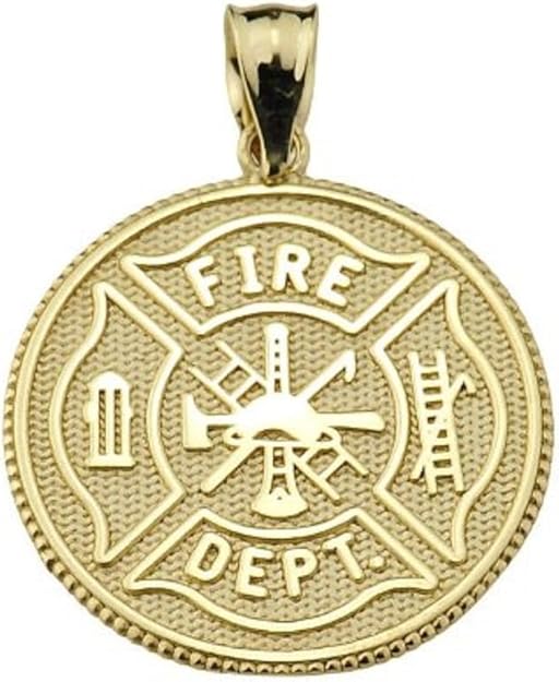 10k Yellow Gold Fireman Coin Charm Maltese Cross Firefighter Pendant ...