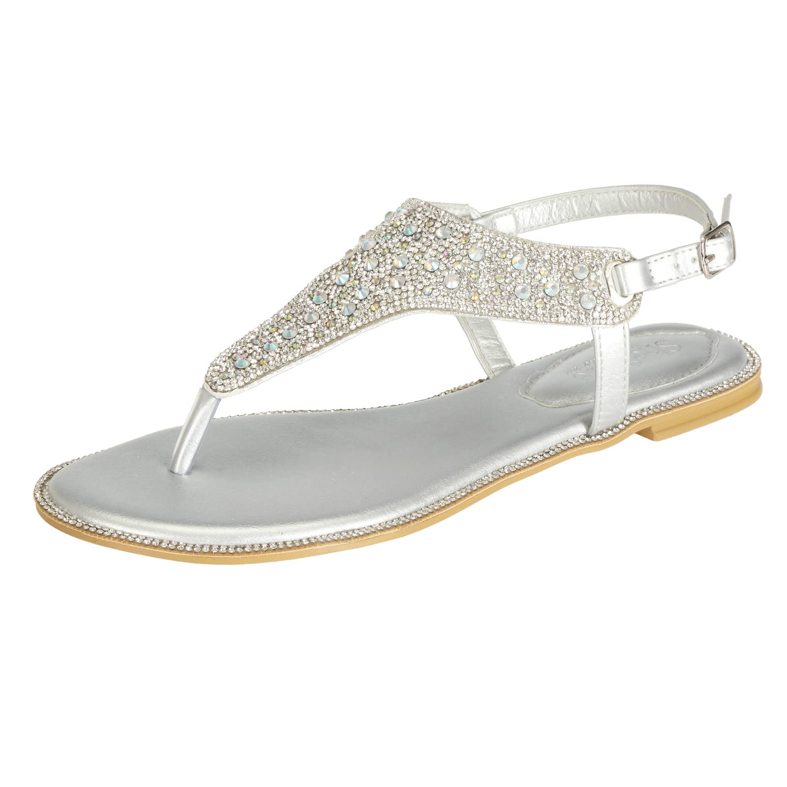 SheSole Women's Silver Thong Sandals Dressy Summer Bling Rhinestone ...