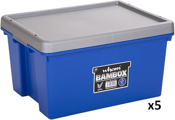 Pack of 5 Virtually Indestructible 16L Ultra Heavy Duty Plastic Storage ...