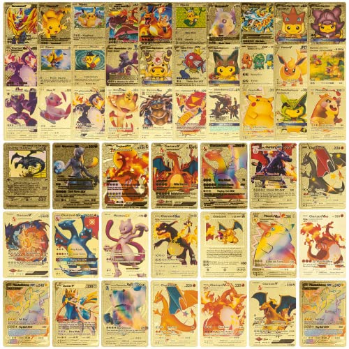 55 Pcs Gold Cards Packs Gold Foil TCG Cards Deck Box for Kids and ...