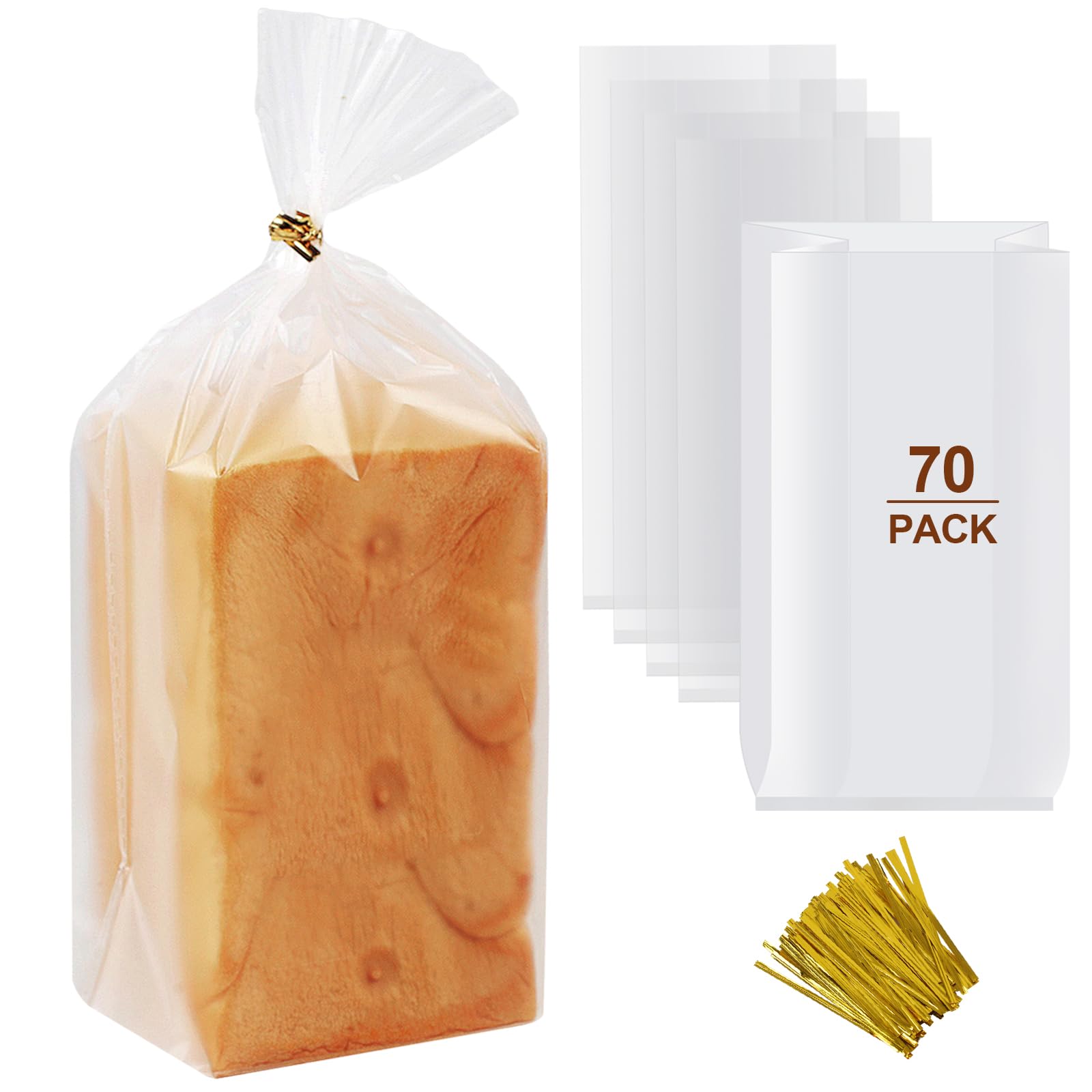 vivinin 70 Pack Bread Bags & 100 Pack Ties, 8" x 4" x 18" Clear Bread ...
