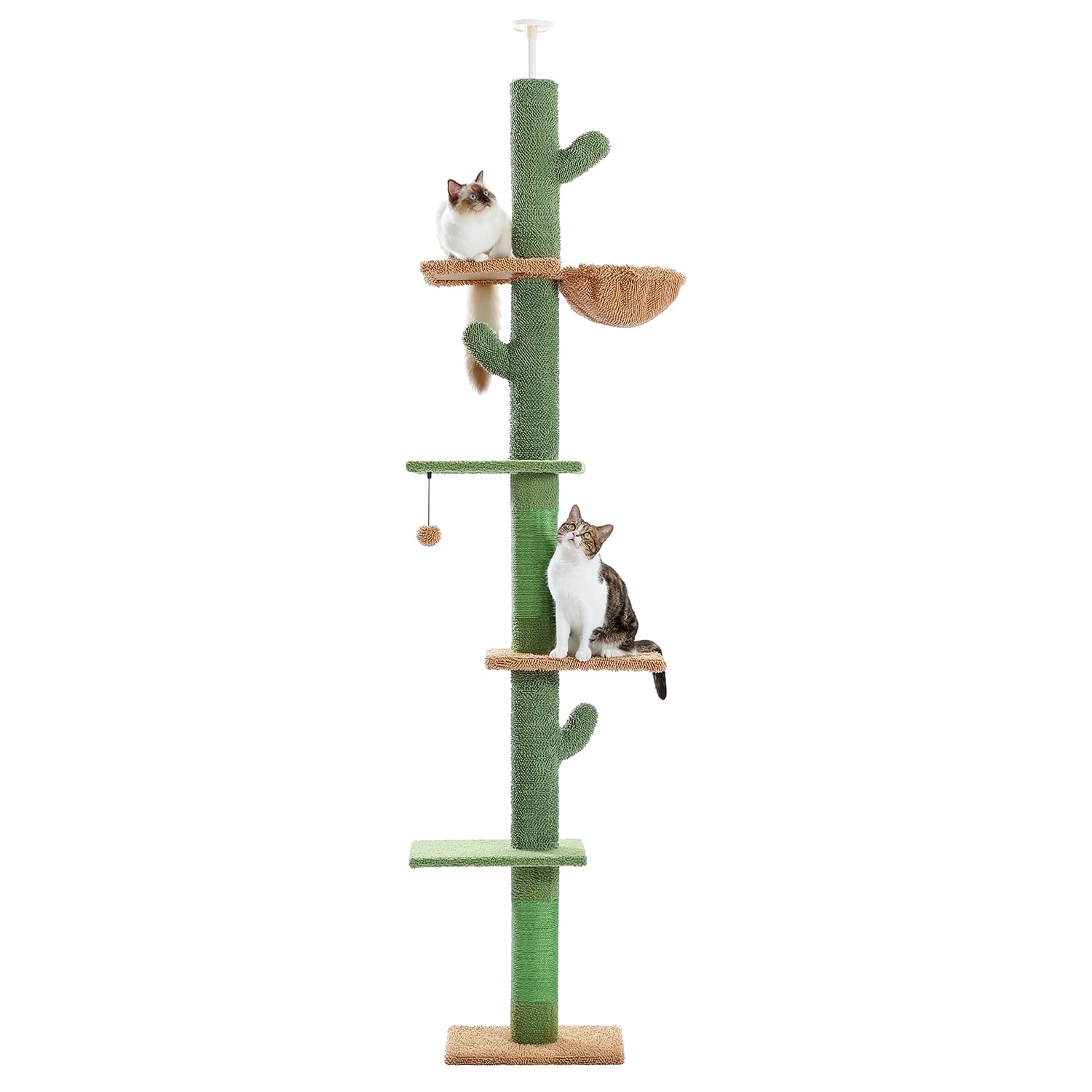 PAWZ Road Cat Tree, Cactus Floor to Ceiling Cat Tower with Adjustable ...