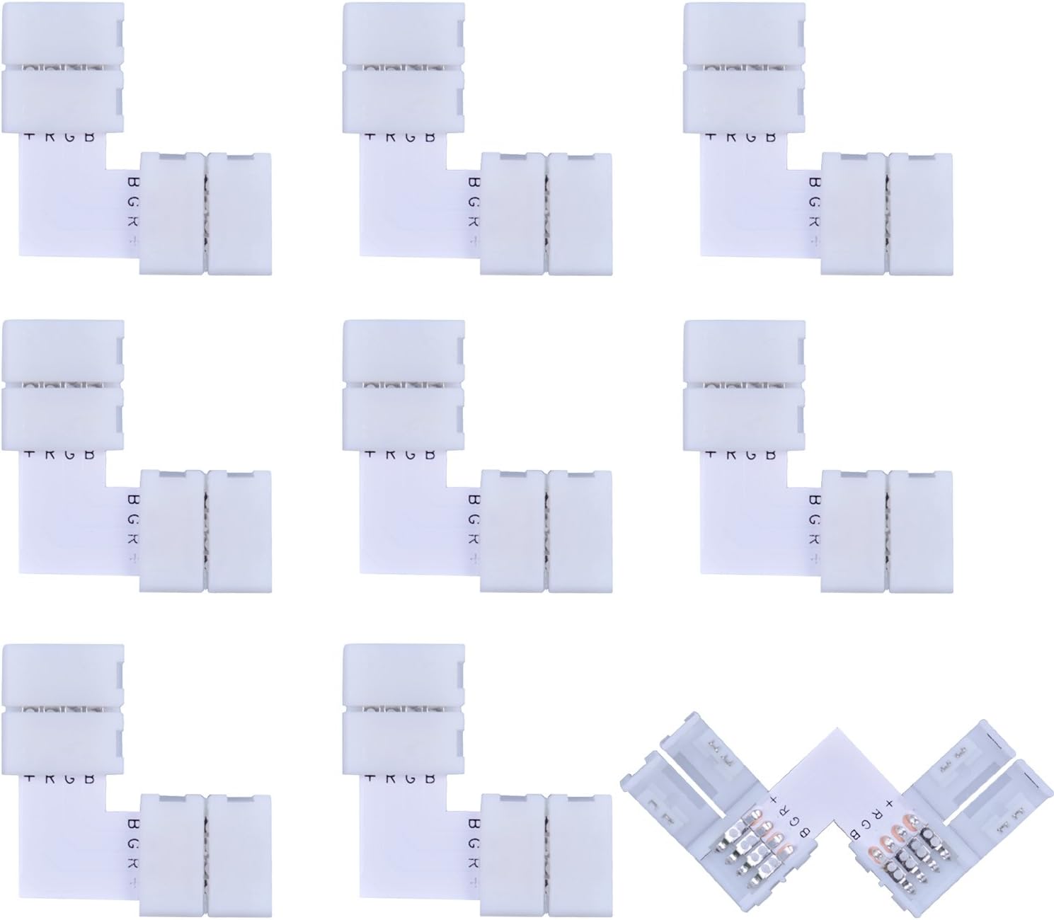 euhuton 10 Pieces LED Strip Connector L Shape 5050 RGB 4 Pin 10mm PBT ...