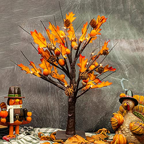 FUNPENY 24 LED Lighted Fall Maple Tree, Thanksgiving Tabletop Autumn ...