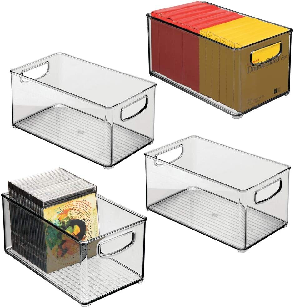 mDesign Set of 4 Plastic Storage Bin with Integrated Handles – Home ...