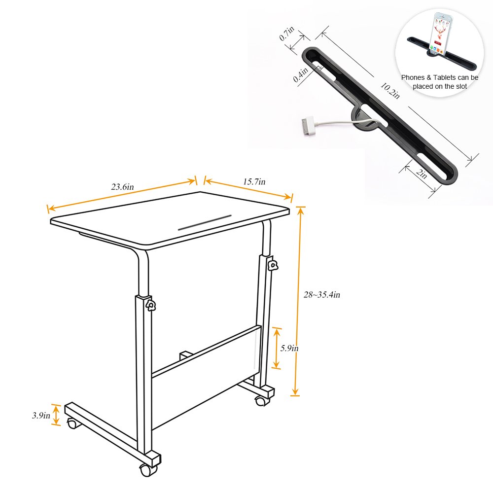 DlandHome 23.6" Medium Size Mobile Side Table, Adjustable Movable w ...