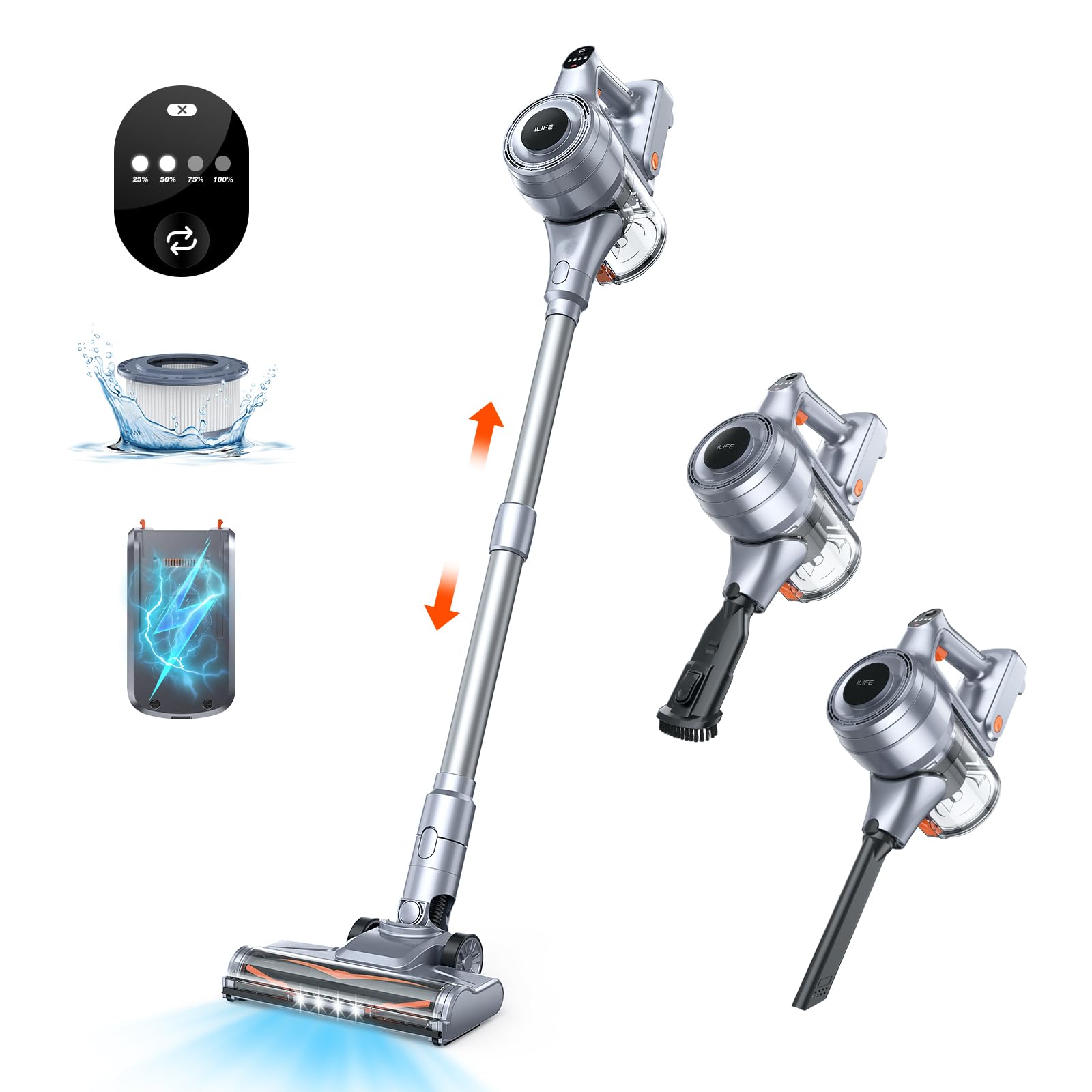ILIFE Cordless Vacuum Cleaner, Self-Standing Lightweight Stick Vacuum ...