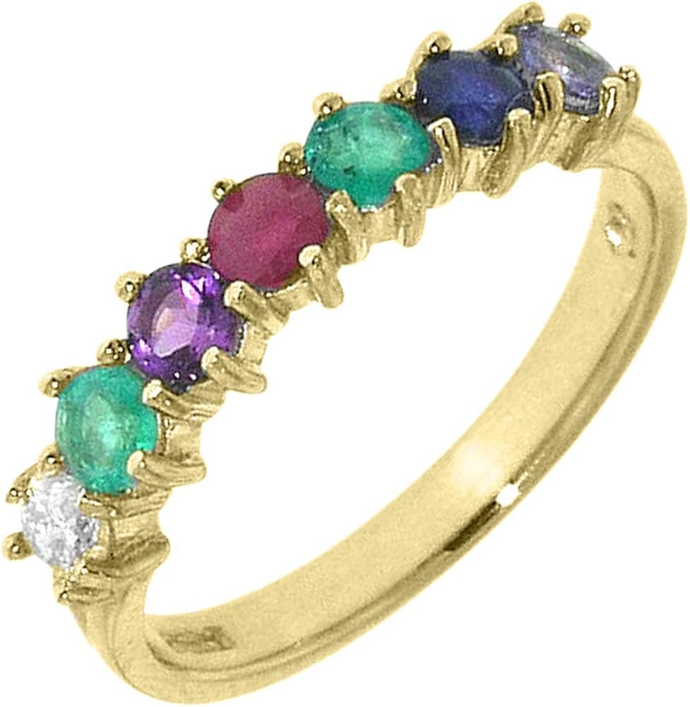 9ct Yellow Gold Ladies Diamond Emerald Amethyst Ruby Sapphire ...