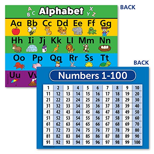 Laminated ABC Alphabet & Numbers 1-100 Poster Chart Set (18 x 24) | Phonics
